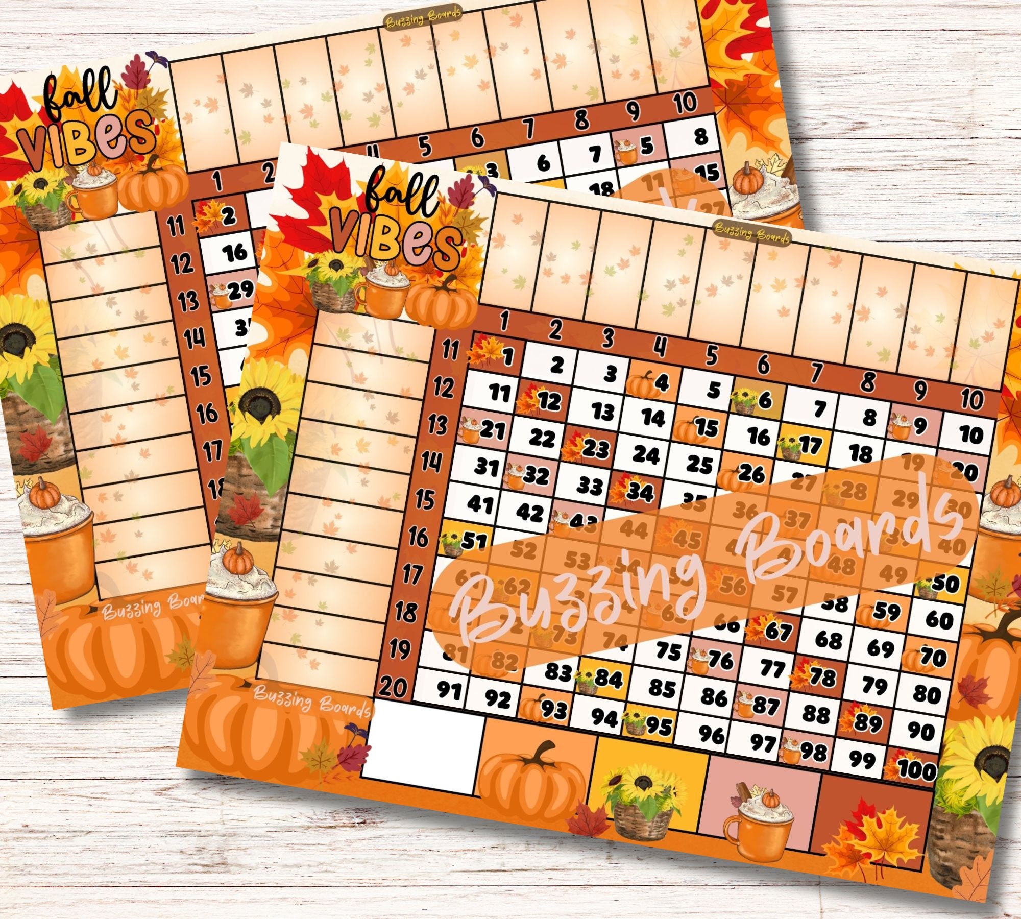 Fall Vibes Grid Bingo Board, 10x10 Grid, 20 Players, 2 PDF Files ...