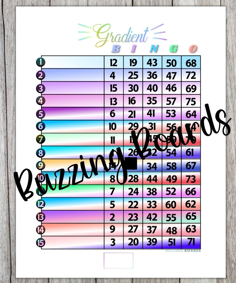Gradient Bingo Board, 2 Pdf's straight and Mixed , 8.5 X 11 Inches, 15 ...