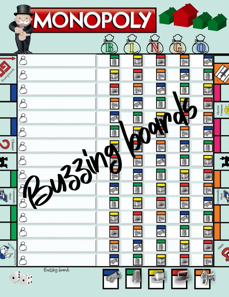 Monopoly Bingo Board, 2 Pdf's (straight and Mixed) , 8.5 X 11 Inches ...