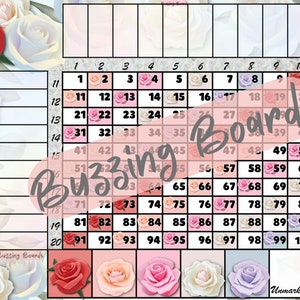 5 Rose Grid Bingo Board, 10x10 Grid, 20 Players, 2 PDF Files (straight ...