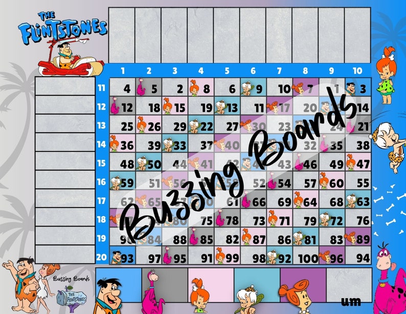 Flintstones 10x10 Bingo Bingo Board, 20 Players, 100 Ball, 2 PDF Files ...
