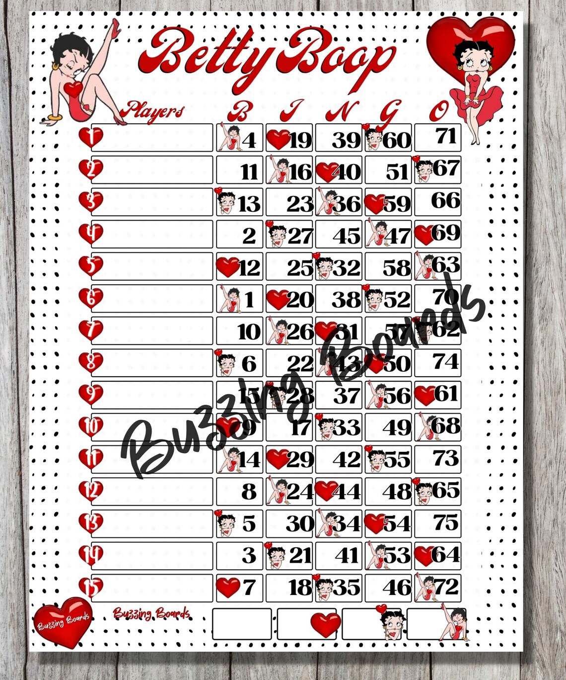 Bettyboop Bingo Boards 2 Pdf's (straight and Mixed) , 8.5 X 11 Inches ...