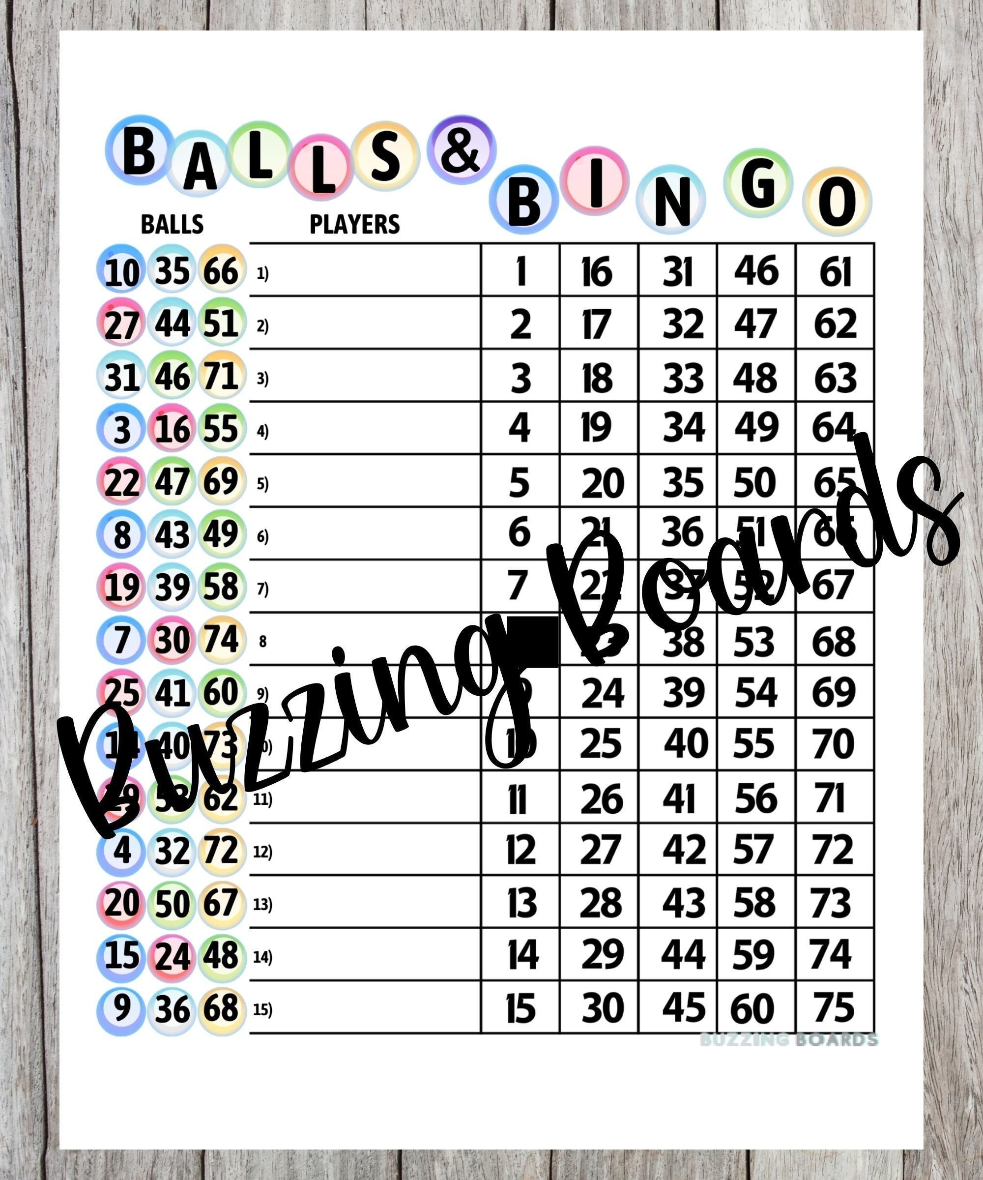 Balls and Bingo Board - 15 Lines (1-75 Balls) 2 Pdfs Straight and Mixed ...