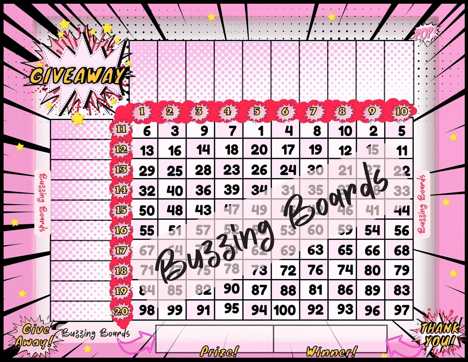 Give Away Bingo Grid, Bingo Board, 10x10 Grid, 20 Players, 2 PDF Files ...