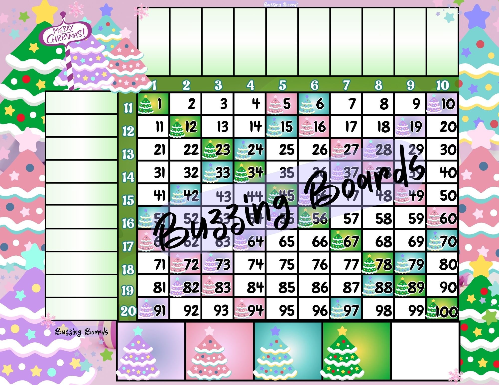 Pastel Christmas Tree Grid Bingo Board, 20 Players, 2 PDF Files, 8.5 X ...