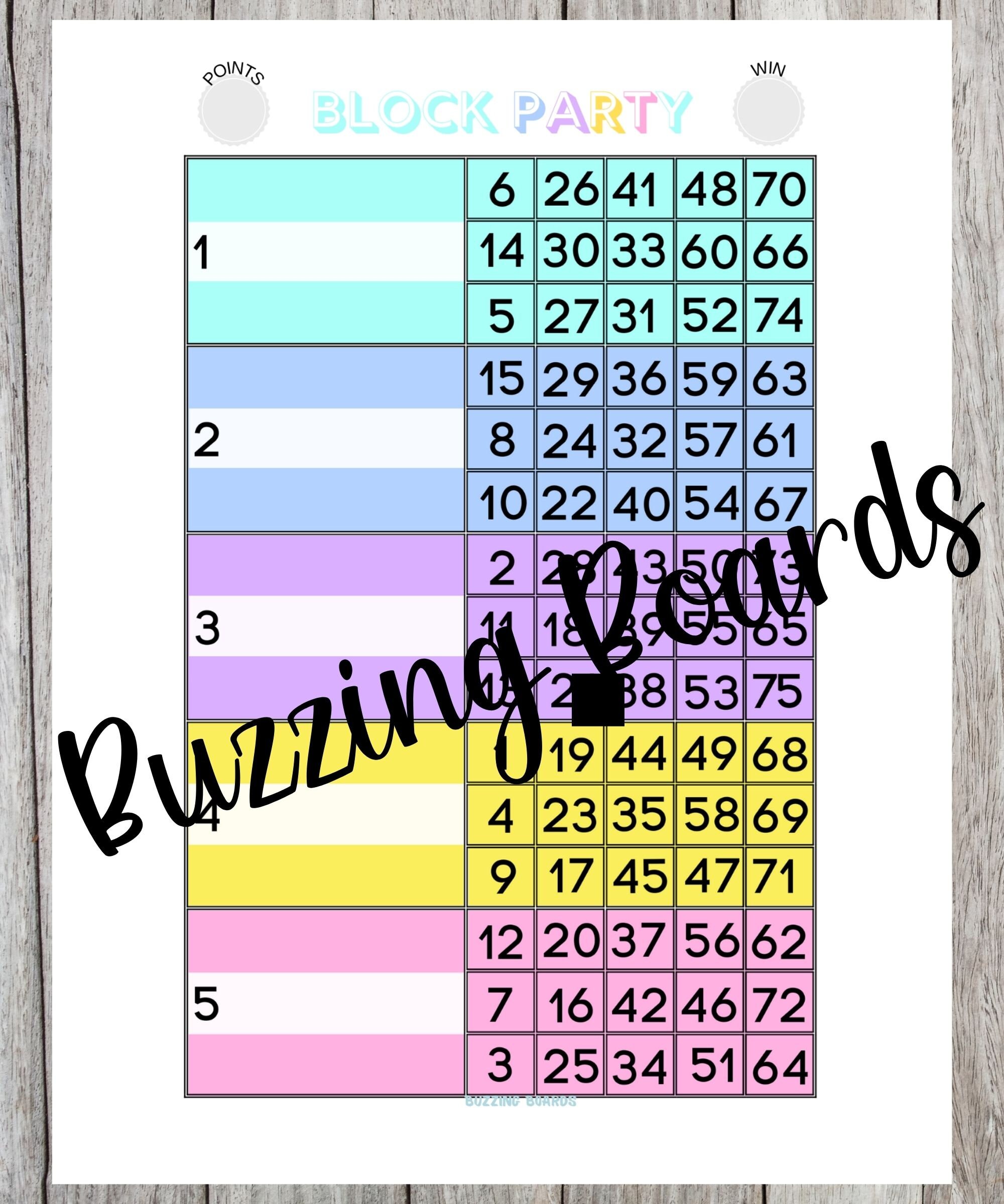 Block Party Bingo Boards, 5 Player (straight and Mixed) PDF File, 8.5 X ...