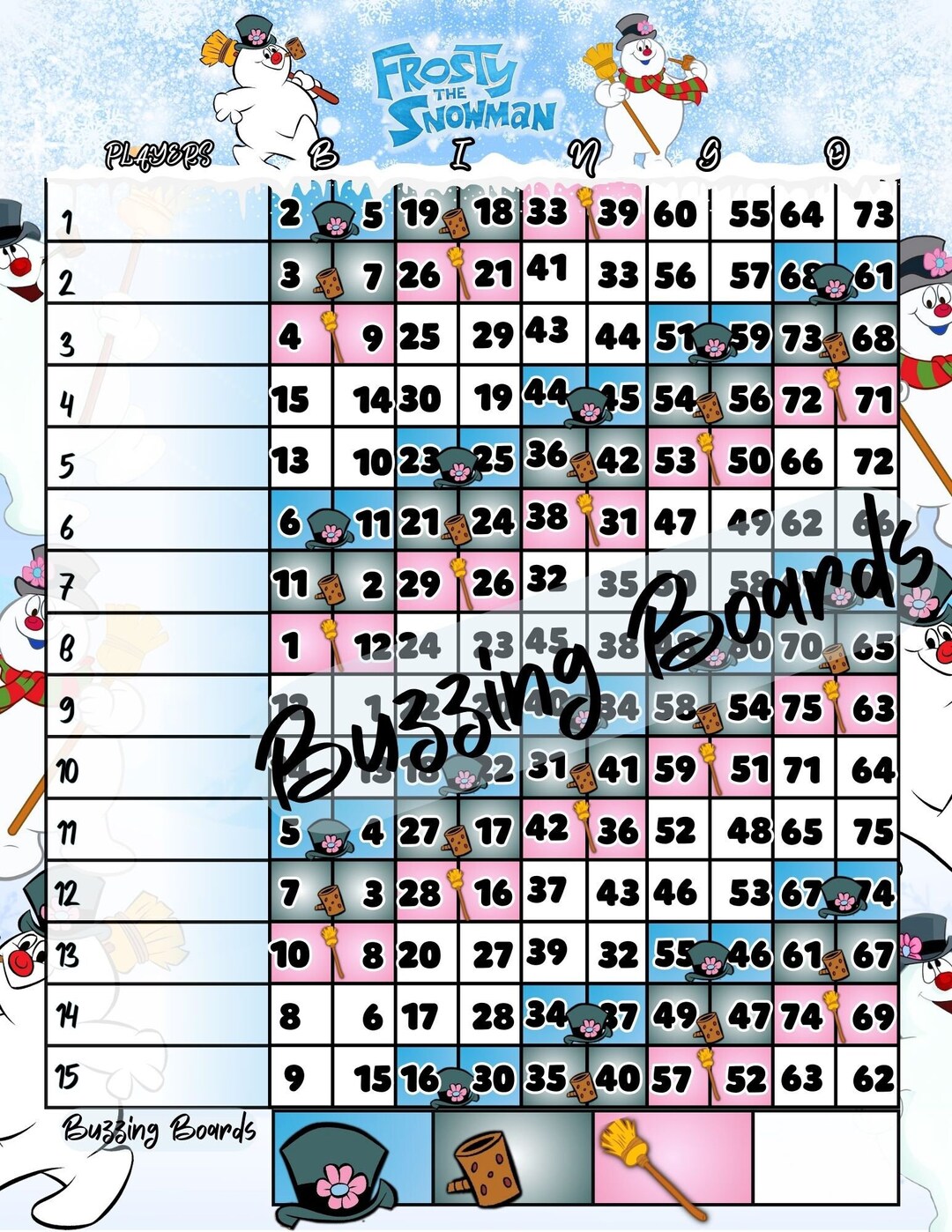 Frosty Christmas Double Bingo Board, Double Action, 15 Player, 75 Ball ...
