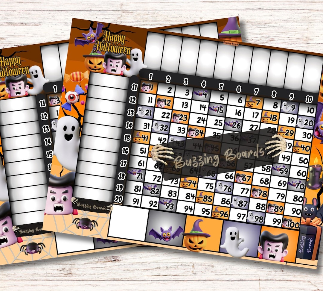 Happy Halloween Bingo Board Grid, 10x10 Grid, 20 Lines, 2 PDF Files ...