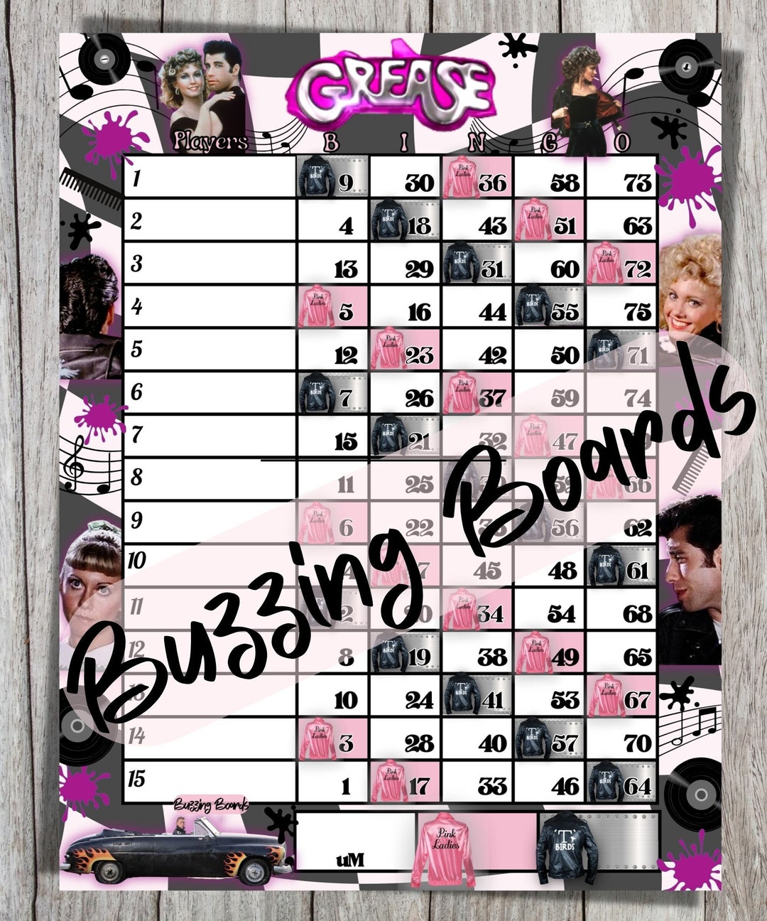 Grease 15 Lines Bingo Board (1-75 Balls) 2 PDF (mixed and Straight) 8.5 ...