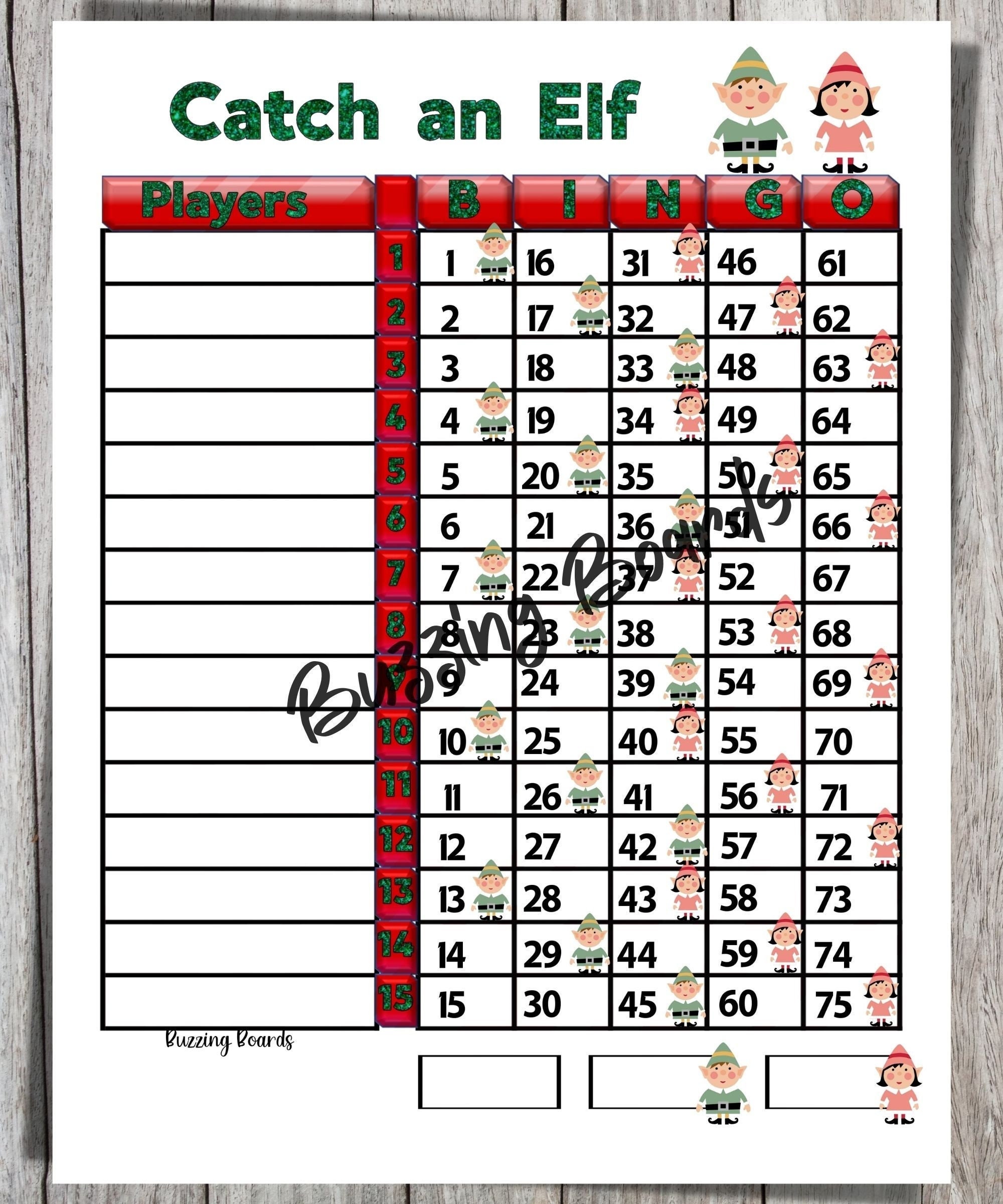 Catch an Elf Bingo Board, 2 Pdf's (straight and Mixed) , 8.5 X 11 ...