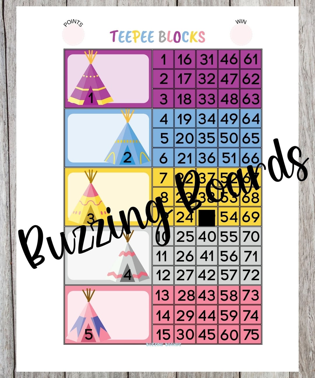 Bloques tipi, tableros de bingo para fiestas, archivo PDF para 5 ...