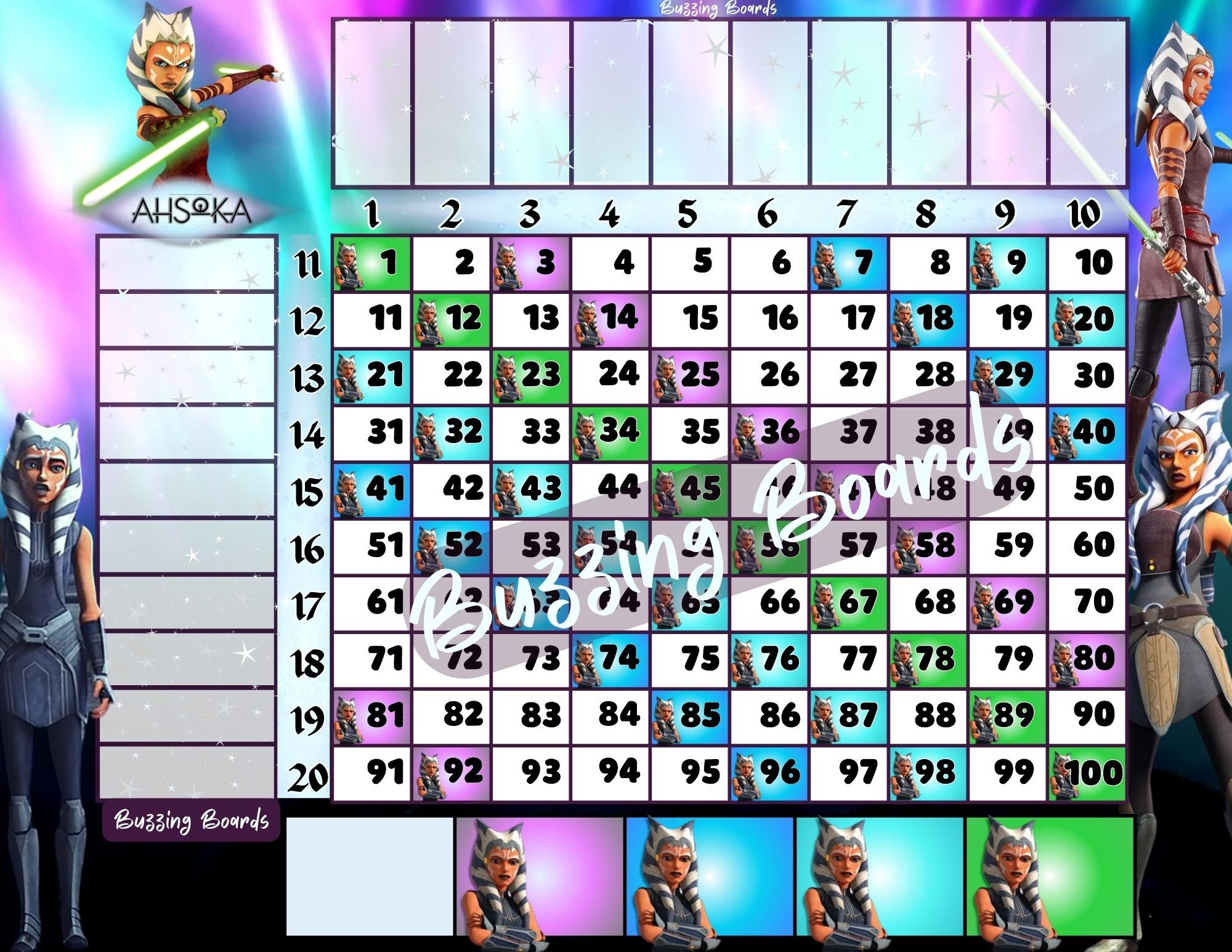 AHSOKA Grid Bingo Board, 10x10, 20 Players, 1 to 100 Balls, 2 PDF Files ...