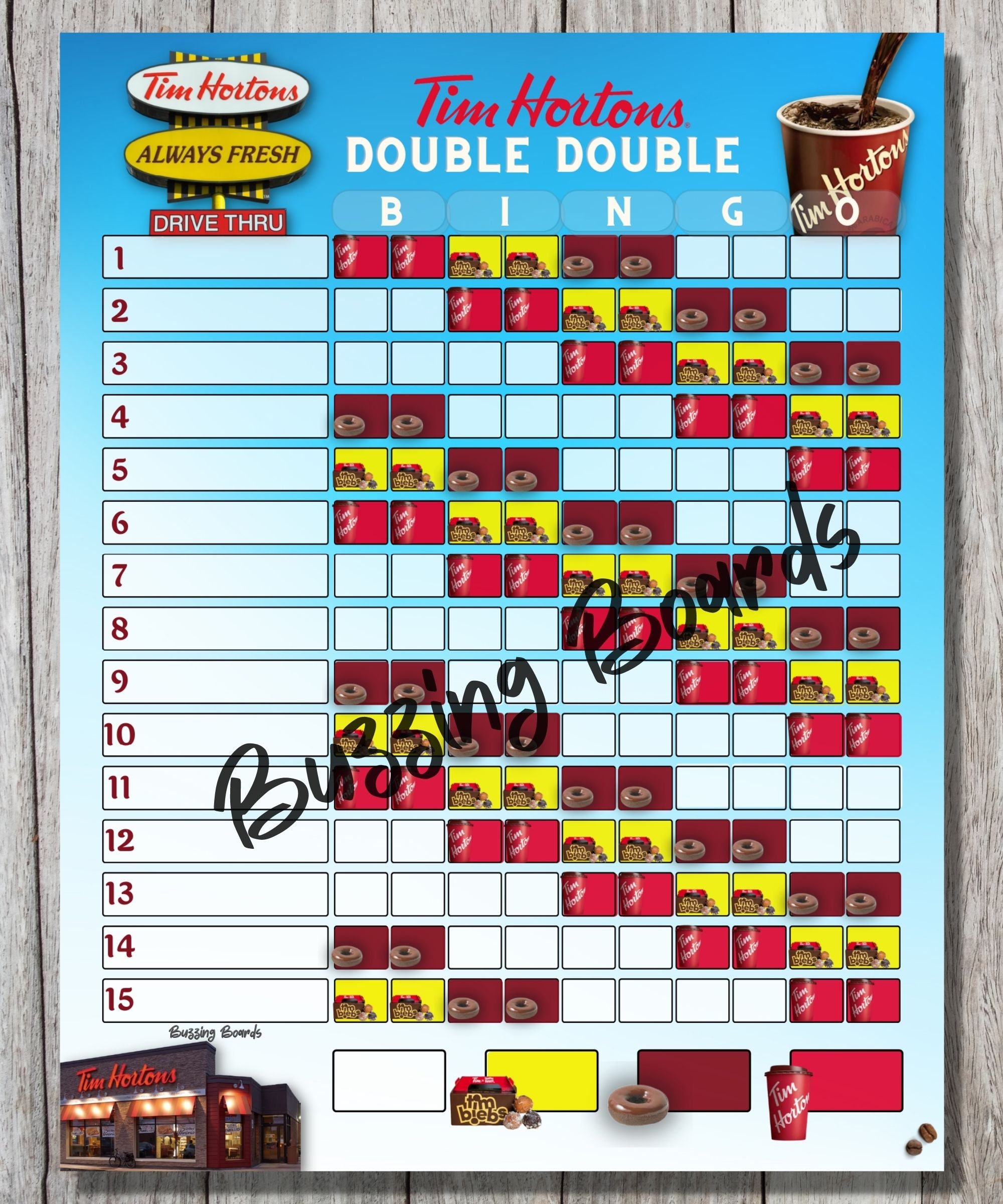 Timmies Double Double Bingo Board,15 Player, 75 Ball, 2 PDF File, 8.5 X ...