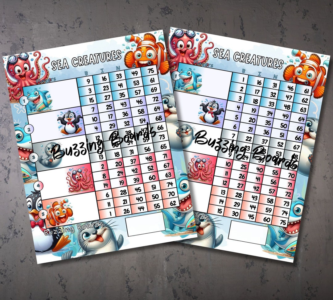 Sea Creatures Bingo Block, Block Party Bingo Board, 5 Blocks: 5 Player ...