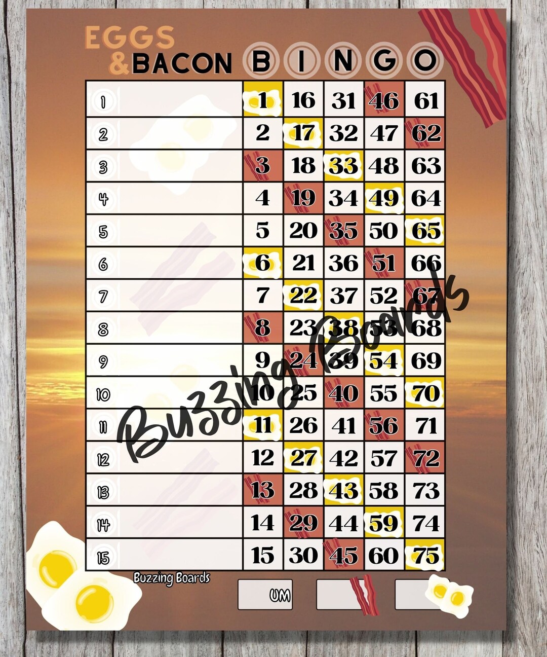 Eggs & Bacon Board - 15 Lines (1-75 Balls) 2 PDF (mixed and Straight) 8 ...