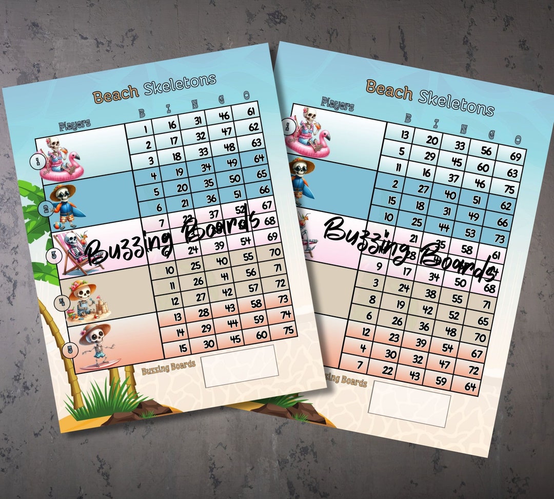 Beach Skeletons Bingo Block, Block Party Bingo Board, 5 Blocks: 5 ...