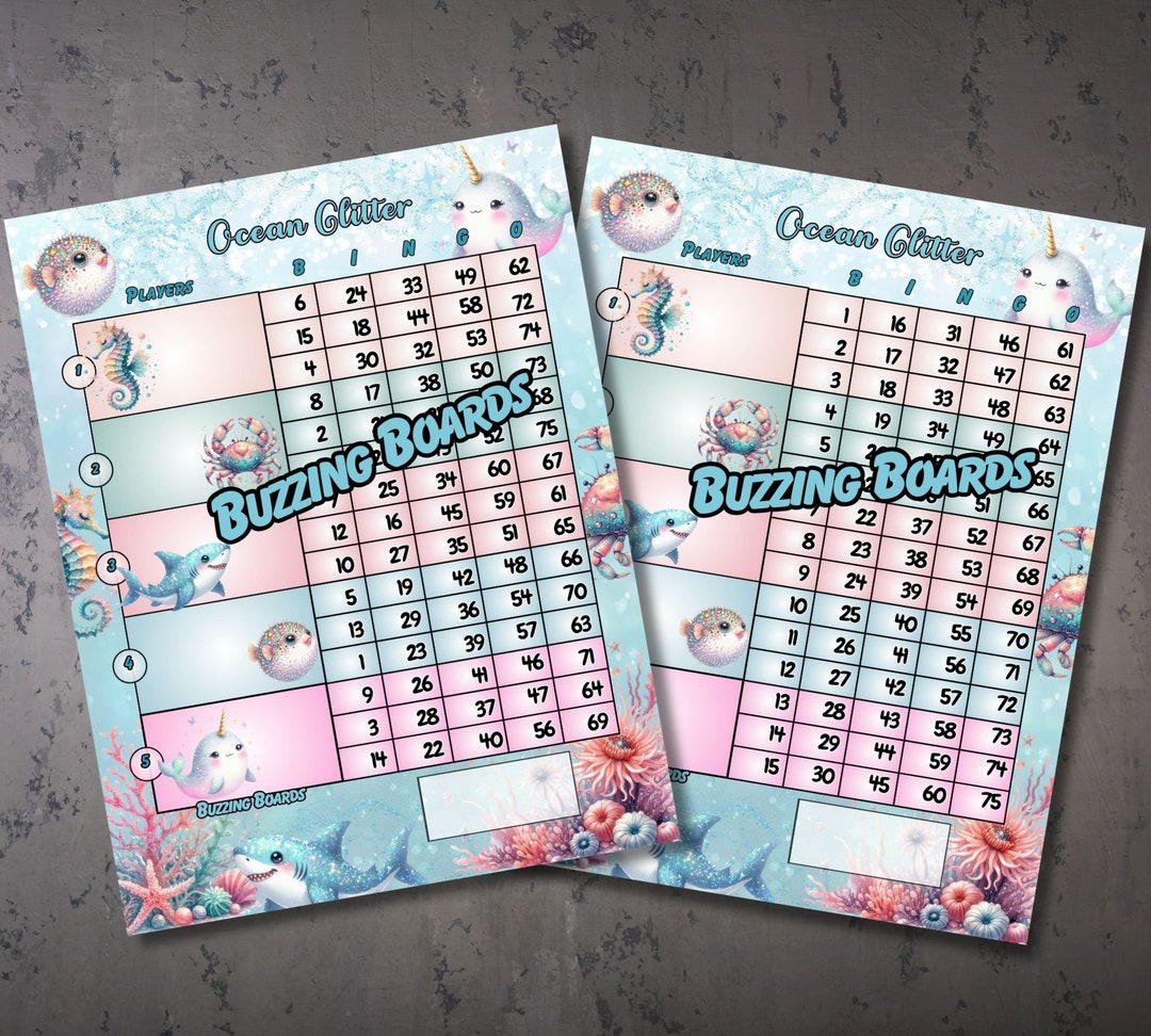 Ocean Glitter Bingo Block, Block Party Bingo Board, 5 Blocks: 5 Player ...