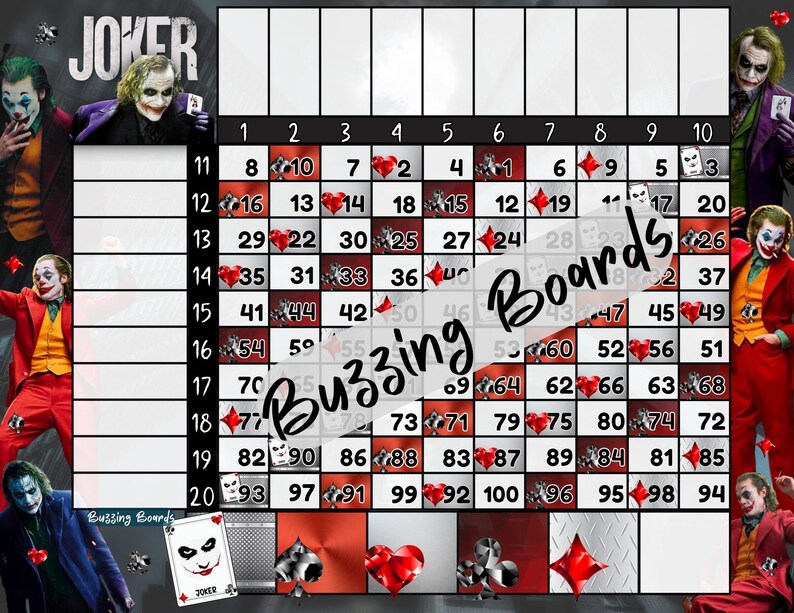 Joker Bingo Board, 10x10, Grid, 20 Players, 100 Ball, 2 PDF Files ...