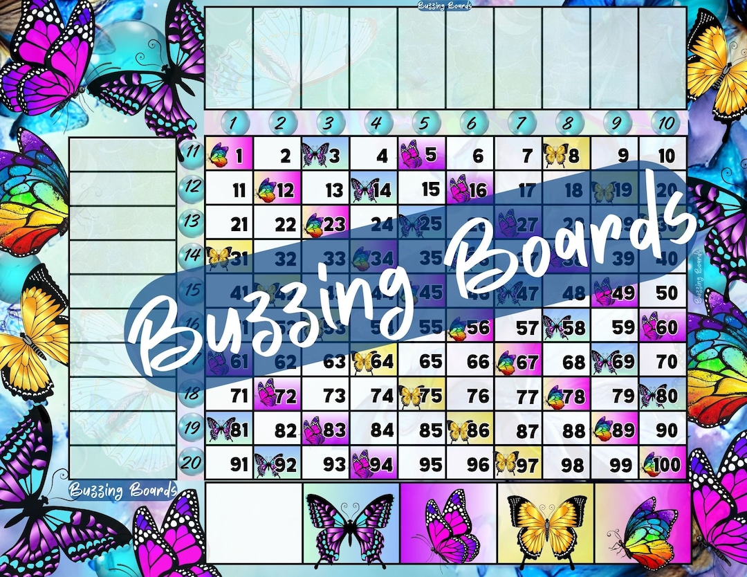 Butterfly Grid Bingo Board, 10x10, 20 Players, 1 to 100 Balls, 2 PDF ...