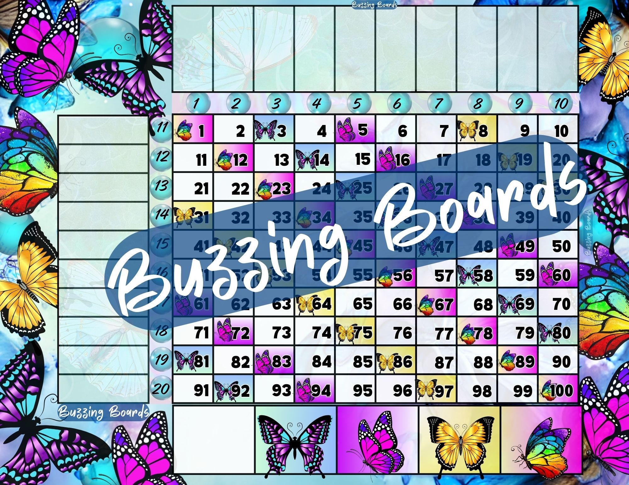Butterfly Grid Bingo Board, 10x10, 20 Players, 1 to 100 Balls, 2 PDF ...