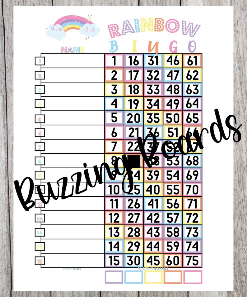 Rainbow Bingo Board 15 Lines straight and Mixed PDF Files - Etsy