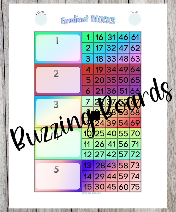 Gradient Blocks Block Party Bingo Boards 5 Player straight - Etsy