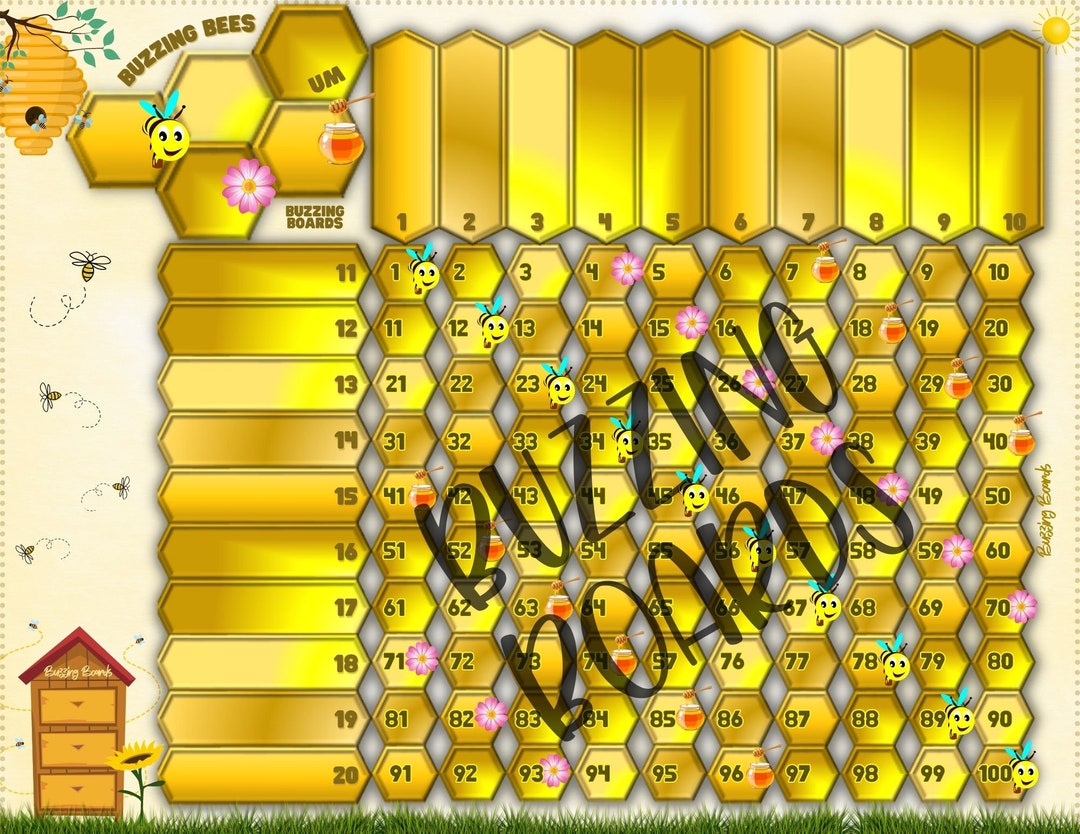 Buzzing Bees 10x10 Grid, Bingo Board, 20 Players, 1 PDF File, 11 X 8.5 ...