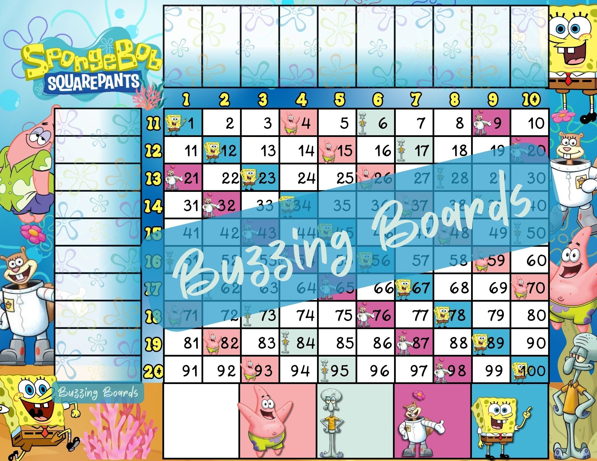 Spongebobgrid Bingo Board, 10x10 Grid, 20 Players, 2 PDF Files ...