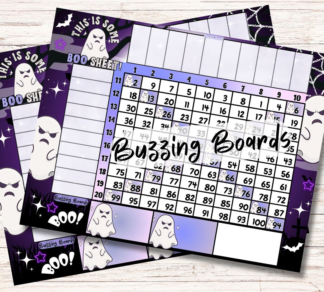 Cute Ghost Bingo Board Grid, 10x10 Grid, 20 Players, 2 PDF Files ...