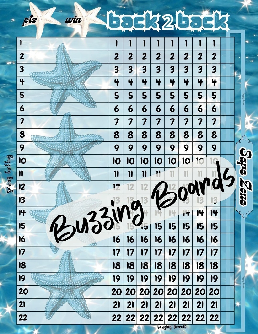 Back to Back Starfish Bingo Board - 22lines (22 Players) 1 PDF, 8.5 X ...