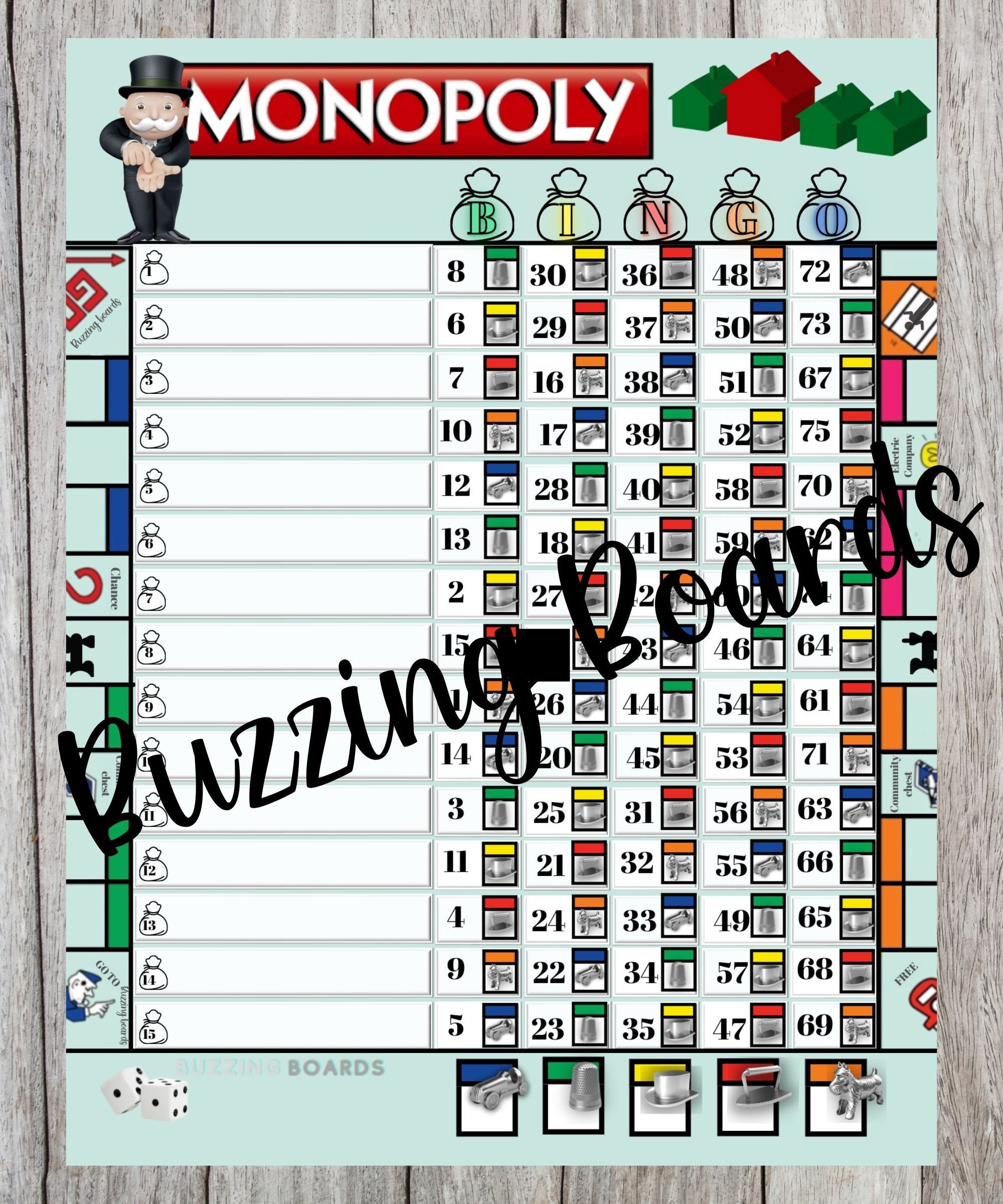Monopoly Bingo Board, 2 Pdf's (straight and Mixed) , 8.5 X 11 Inches ...