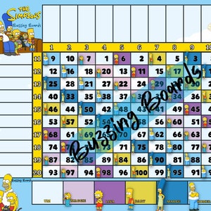 Simpsons Bingo Board, 10x10 Grid, 20 Players, 2 PDF Files (straight and ...