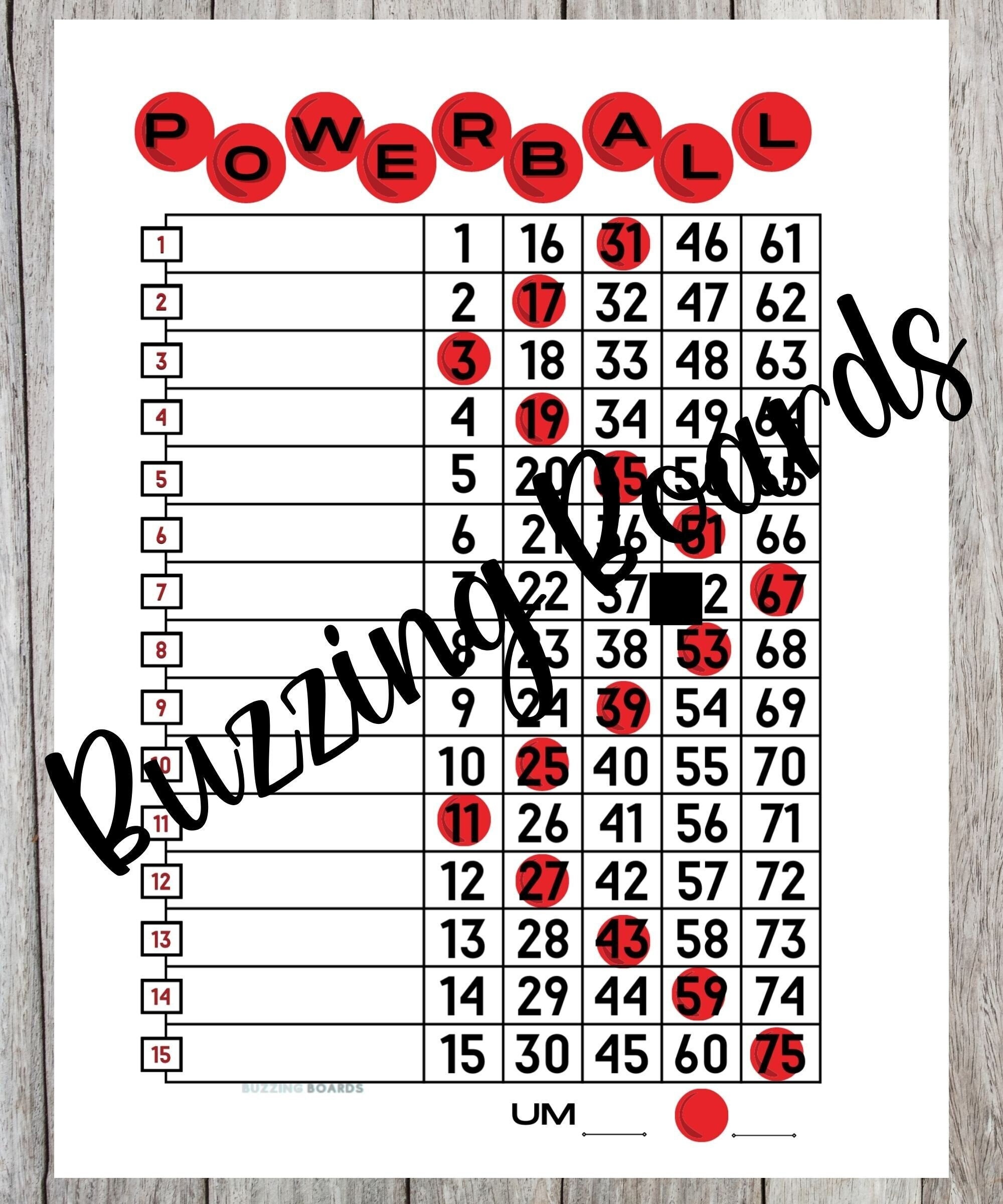 Powerball Bingo Board, 2 Pdf's (straight and Mixed) , 8.5 X 11 Inches ...