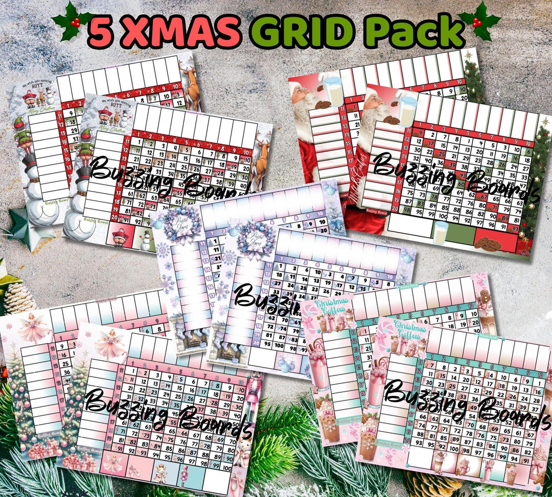 Five Christmas Theme Bingo GRID Pack, Xmas Bingo Board Bundle - 20 ...