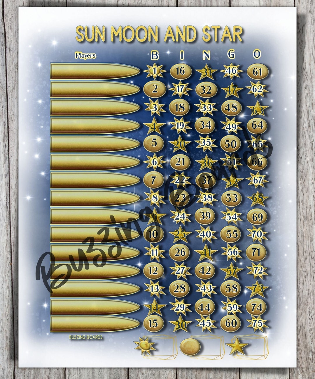 Sun Moon and Star Bingo Boards 2 Pdf's (straight and Mixed) , 8.5 X 11 ...