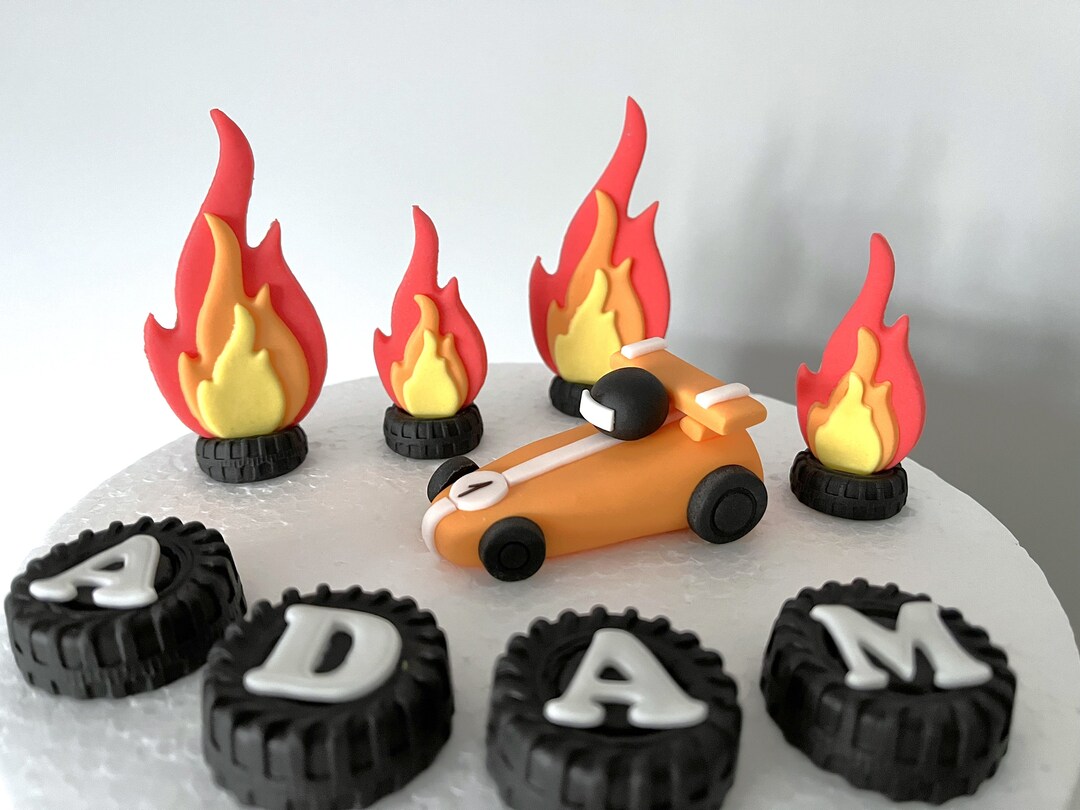 Racing Cars, Flames and Tires Cake Toppers / Edible Personalised ...