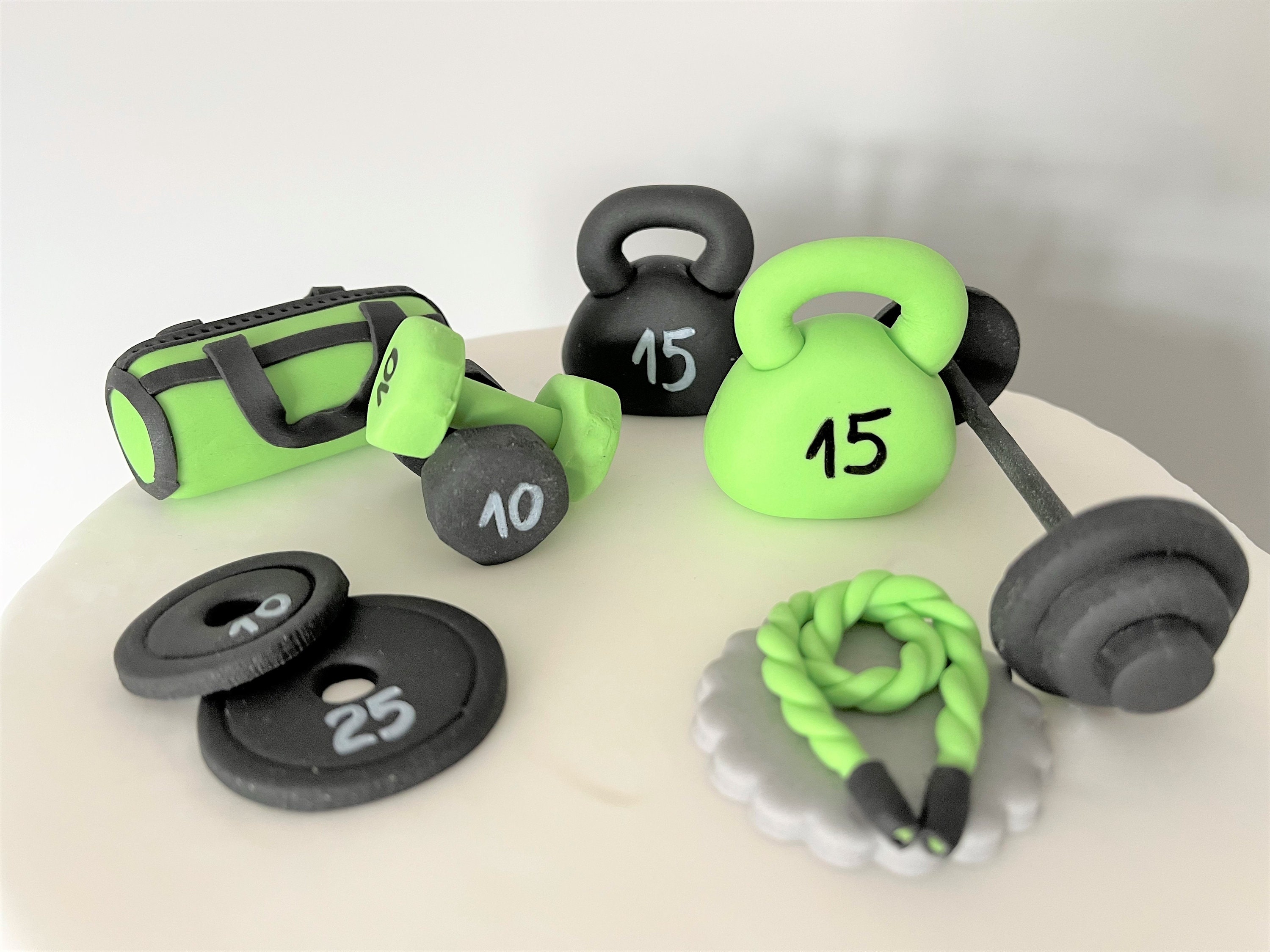 Handmade Edible Gym Themed Cake Topper Weights / Exercise Cake Topper ...