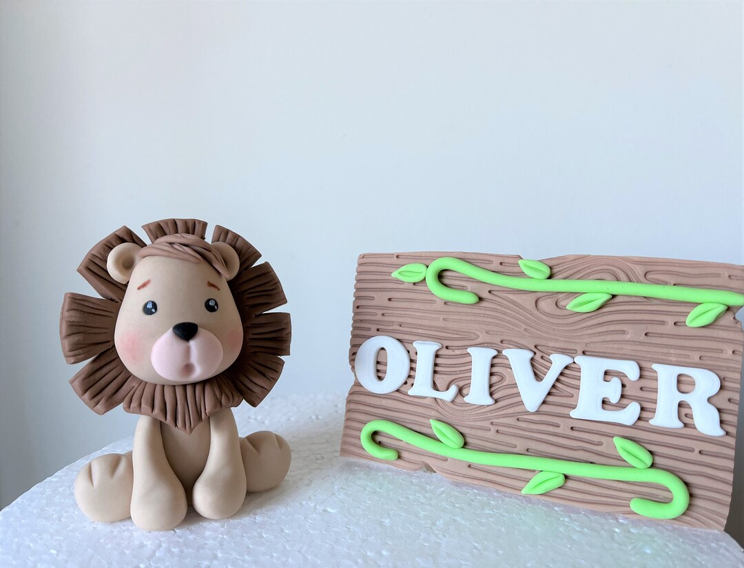 Personalised Fondant Edible Lion. Edible Cake Topper Set. Birthday Baby ...