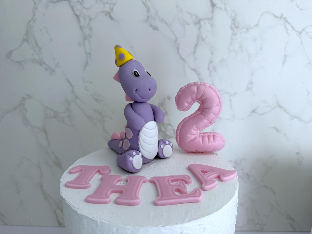 Personalized Purple Dinosaur Fondant Cake Topper Set / Fondant Cake ...