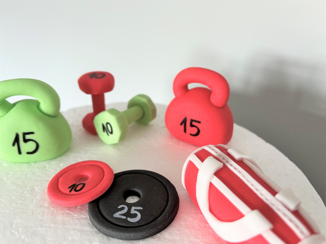 Handmade Edible Gym Themed Cake Topper Weights / Exercise Cake Topper ...