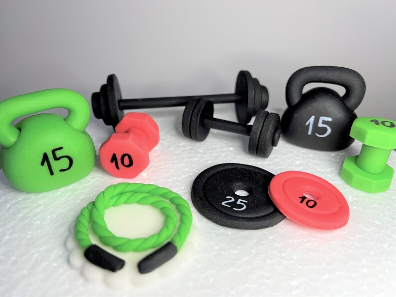 Handmade Edible Gym Themed Cake Topper Weights / Exercise Cake Topper ...