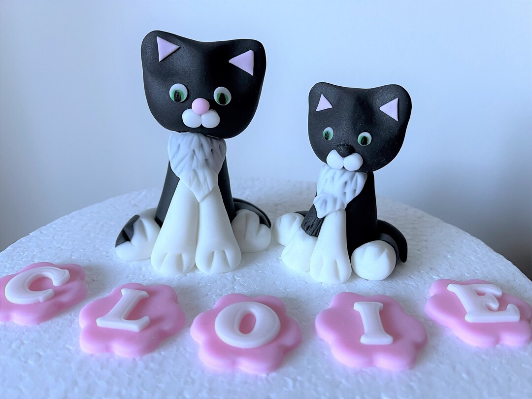Kittens/cats Personalised Fondant Cake Topper Set. Black and White Cats. Edible Fondant Figures ...