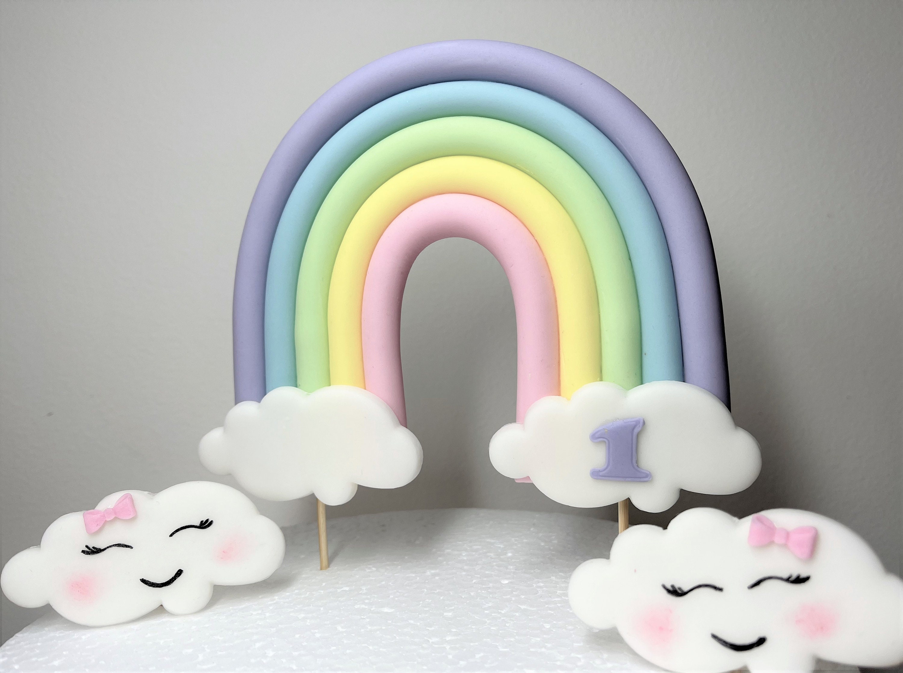 Personalised Rainbow Cake Topper Decoration in Pastel Colours. - Etsy UK