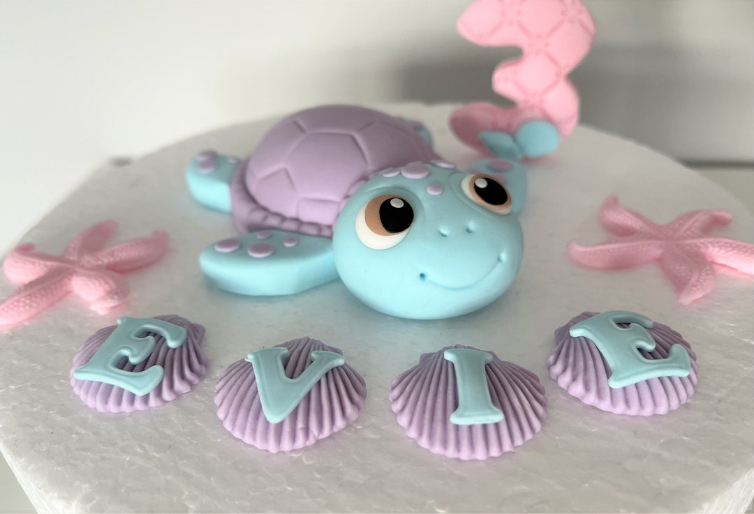 Personalised Sea Turtle Edible Cake Toppers Set / Handmade Cute Turtle ...