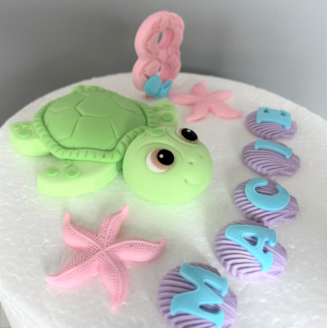 Personalised Sea Turtle Edible Cake Toppers Set / Handmade Cute Turtle ...
