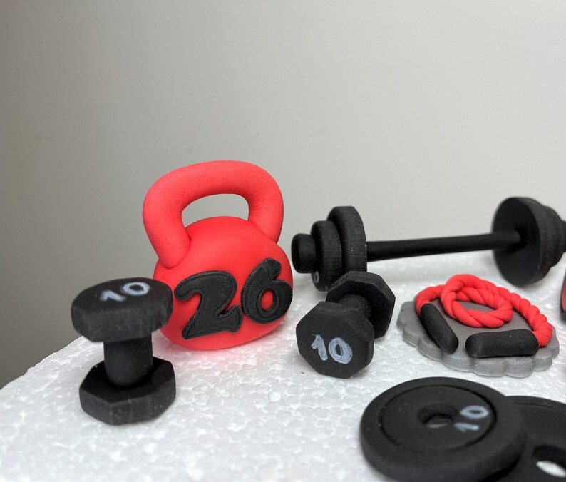 Handmade Edible Gym Themed Cake Topper Weights / Exercise Cake Topper ...