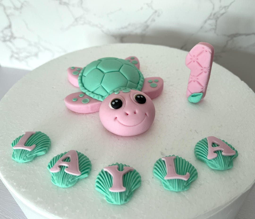 Personalized Sea Turtle Edible Cake Toppers Set / Handmade Cute Turtle ...
