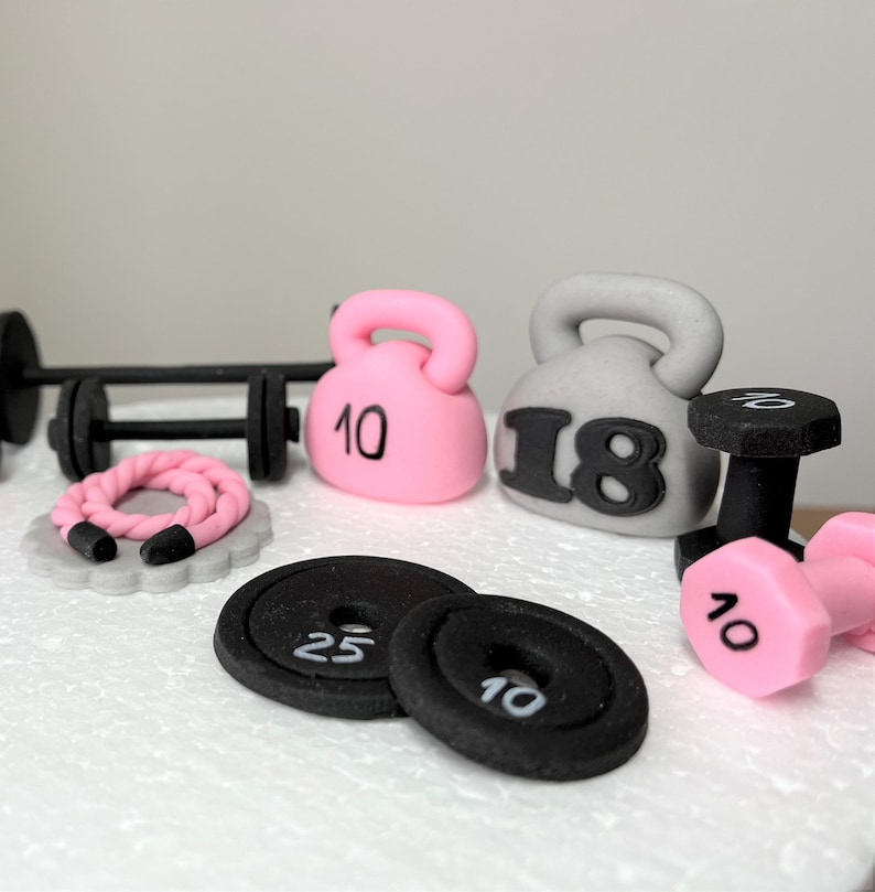 Handmade Edible Gym Themed Cake Topper Weights / Exercise Cake Topper ...