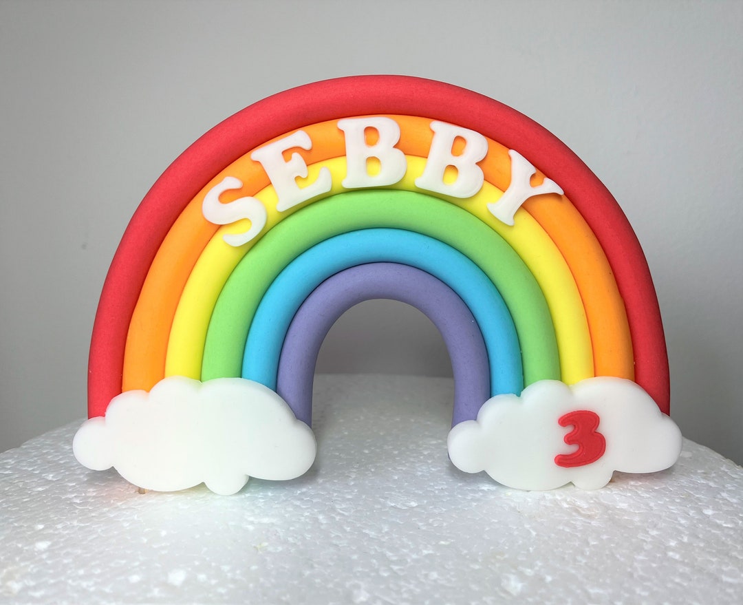 Personalised Large Rainbow Cake Topper Decoration / Edible Fondant ...
