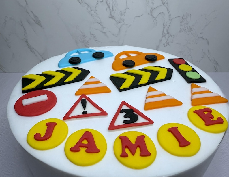 Edible Cake Topper Set. Birthday Cake Decorations. Fondant Road Signs ...